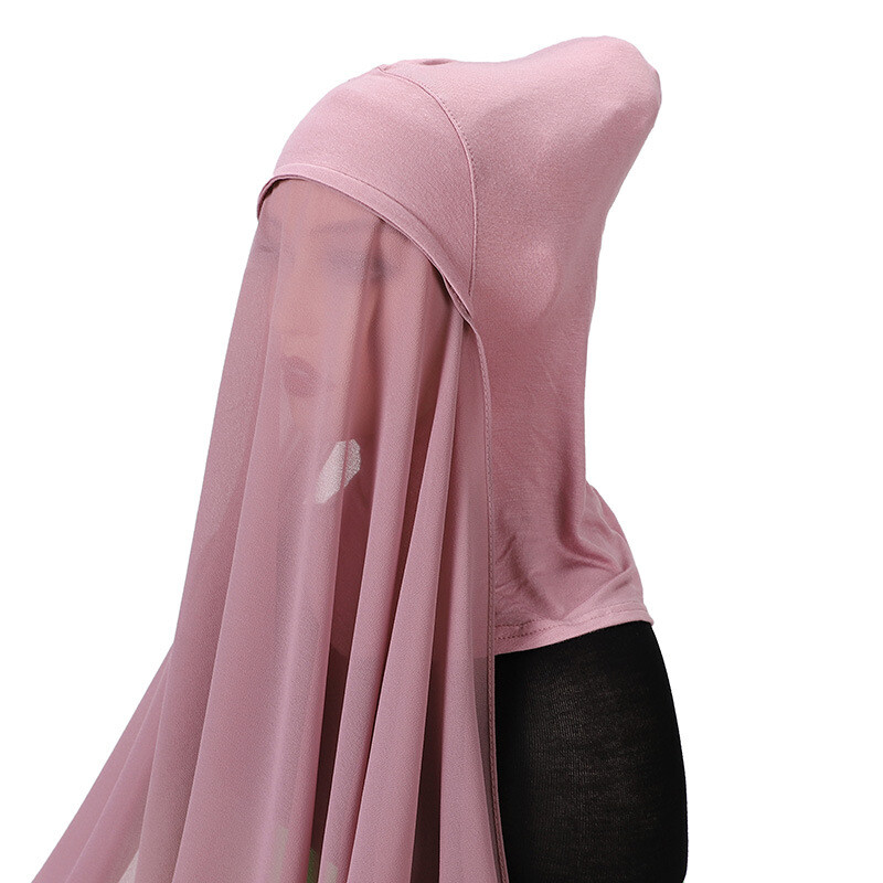 Muslim Chiffon Hijab With Cap Women Veil Headscarves Headwraps Cap Soft ...