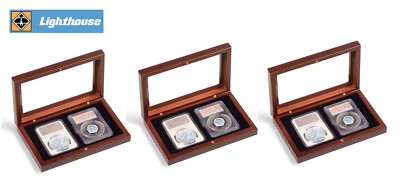 x3 Coin Slab Display Boxes 2 Slabs Glass Top Wood PCGS NGC Graded ...