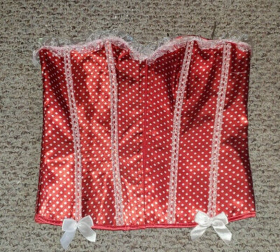 COSTUME CORSET BUSTIER RIBBON & HOOK & EYE CLOSURES XL SATINY RED W ...