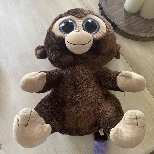 Ty Beanie Boo Coconut Plush Monkey 16" Purple Sparkle Eyes Soft Brown ...