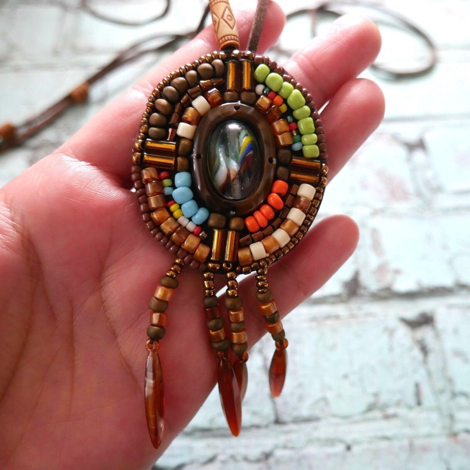 Native American Bead Fringe Tassel Beaded Necklace Multicolored | eBay