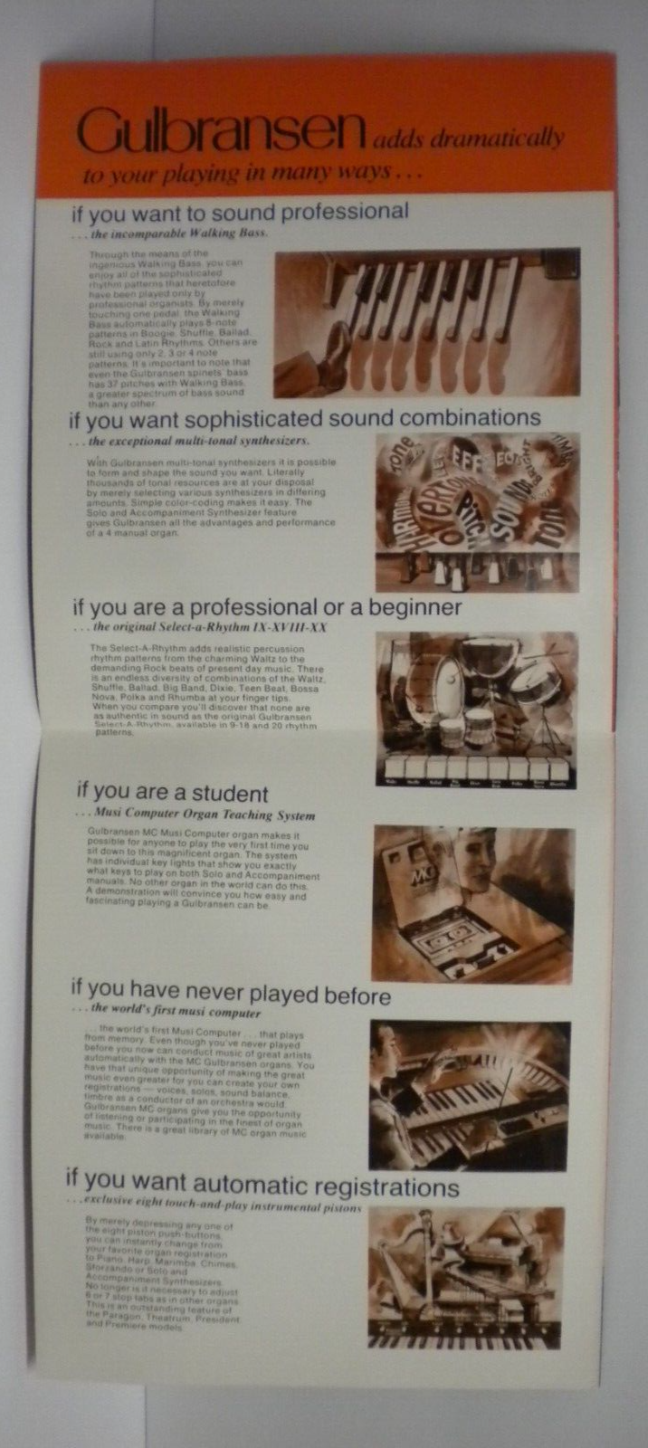 Vintage 1970s Gulbransen Fold Out Catalog Organ Flyer Pamphlet ...