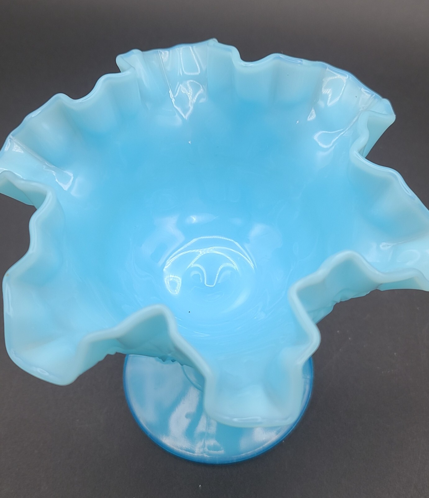 Vtg Fenton Baby Blue Glass Diamond Cut Pedestal Compote Ruffled Edge ...