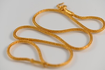 RARE AUTHENTIC 2 BAHT CHAIN BRAIDED 23K SOLID GOLD NECKLACE 22" 30.4 ...