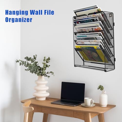 6-Tier Hanging Wall File Organizer with side net and Bottom Flat Tray ...