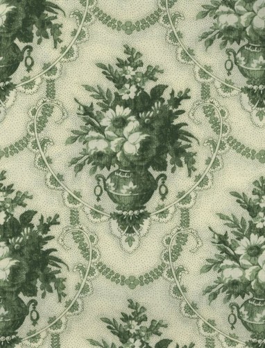 BTHY French Toile Colonial Tea-Stained Ecru Green Reproduction Floral ...