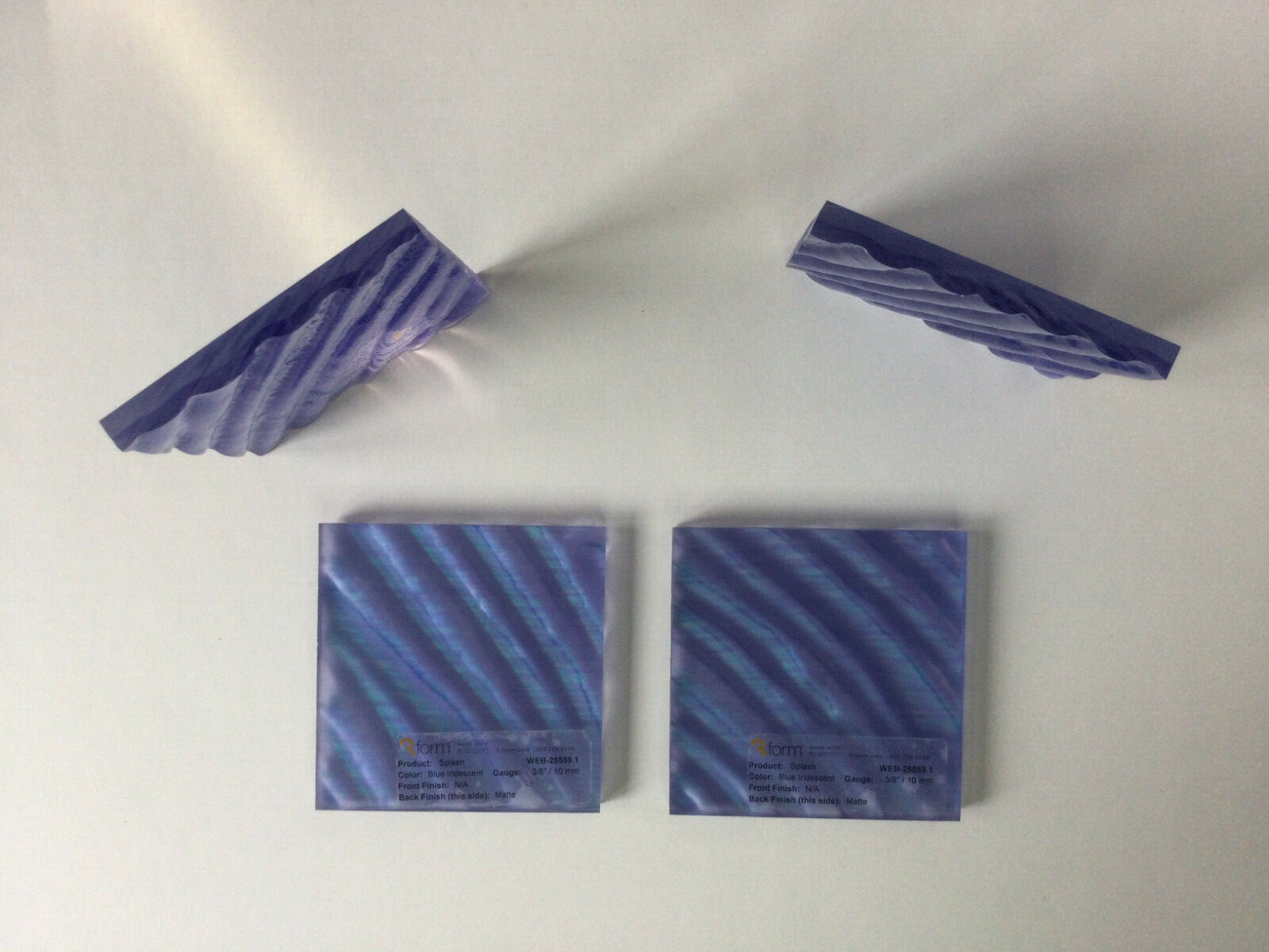 4 pieces 4x4x3/8 Iridescent Blue Wave Texture 3Form Resin Color Sample ...