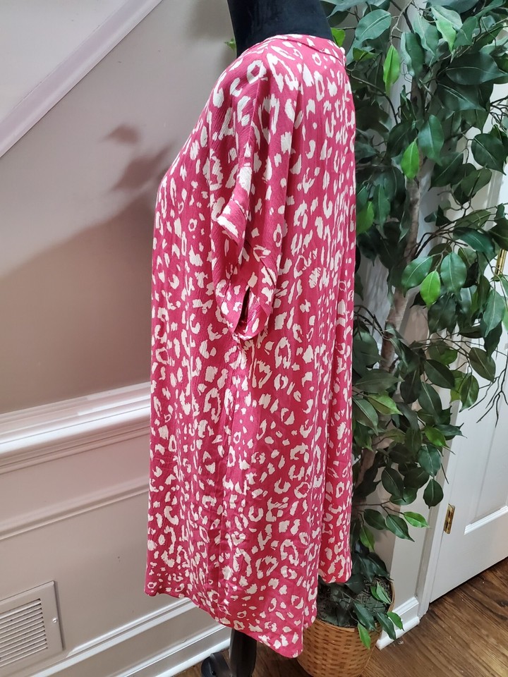 Andree Women's Pink Rayon Round Neck Short Sleeve Casual Knee Length ...