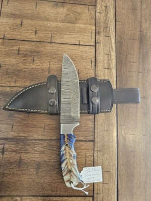 CUSTOM HANDMADE DAMASCUS KNIFE WITH PINE CONE HANDLE PREMIMUM LEATHER ...