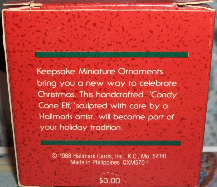 Candy Cane Elf`1988`Miniature-Elf Loves His Candy Canes,Hallmark ...