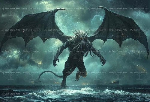 SPOOKY CTHULHU ART PRINT, Ocean Sea Monster Decor Gothic Deep Poster ...