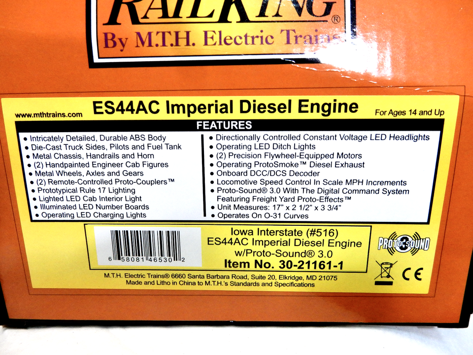 MTH Railking #30-21161-1 Iowa Interstate ES44AC Imperial Diesel ...