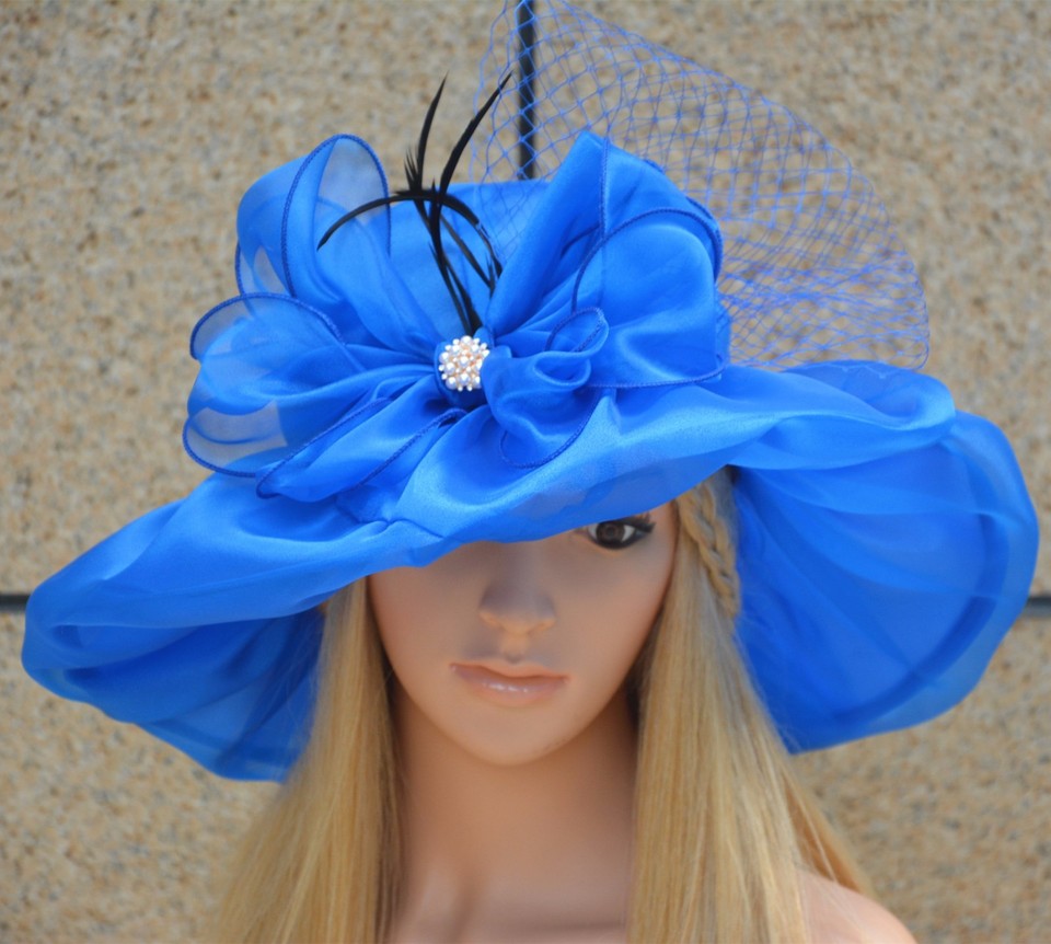Womens Formal Church Wedding Kentucky Derby Wide Brim Tea Party Sun Hat ...