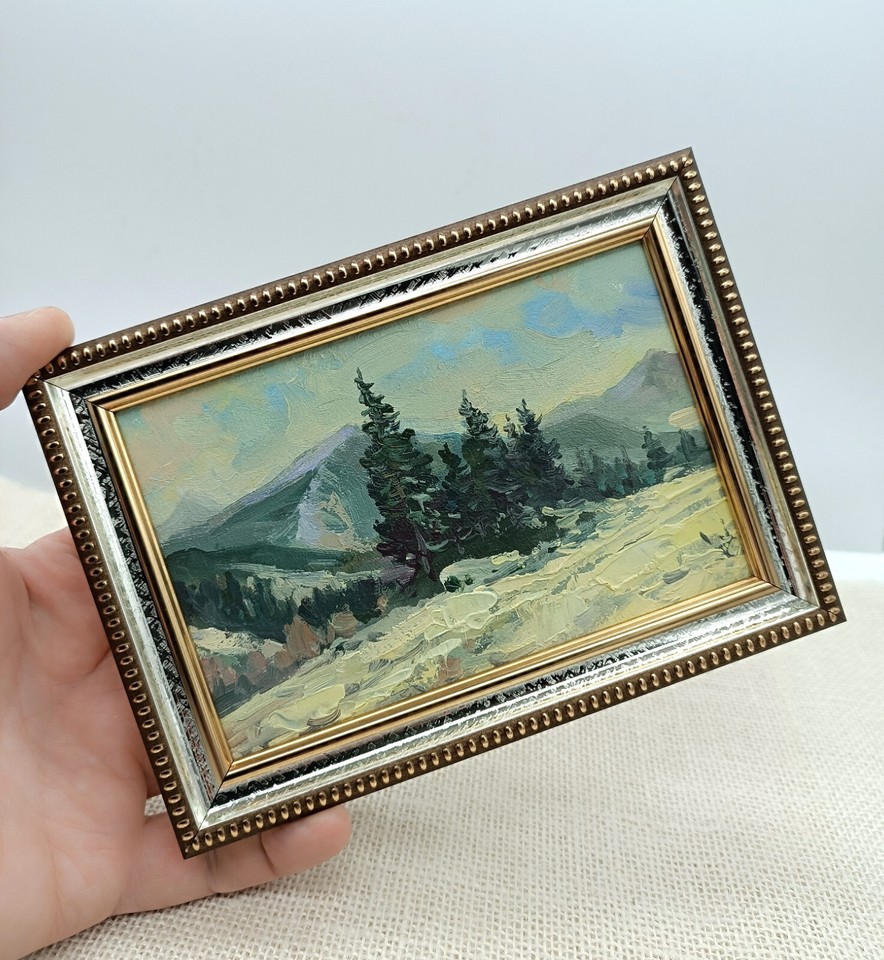 original oil painting framed landscape art rural landscape winter ...