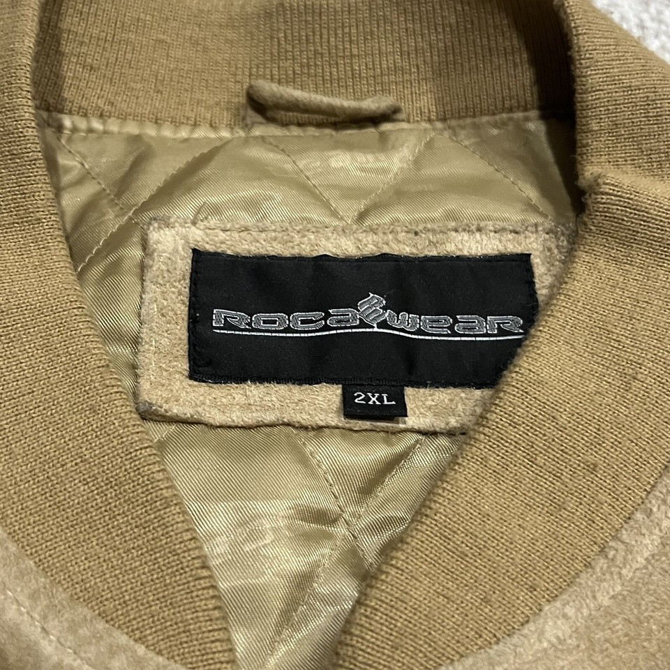 Rocawear Jacket 2XL Brown Suede Bomber Embroidered VTG Y2K New York Hip ...