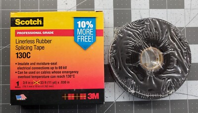 3M 130C Scotch Linerless Rubber Splicing Tape: 3/4 in x 33 ft. (Black ...