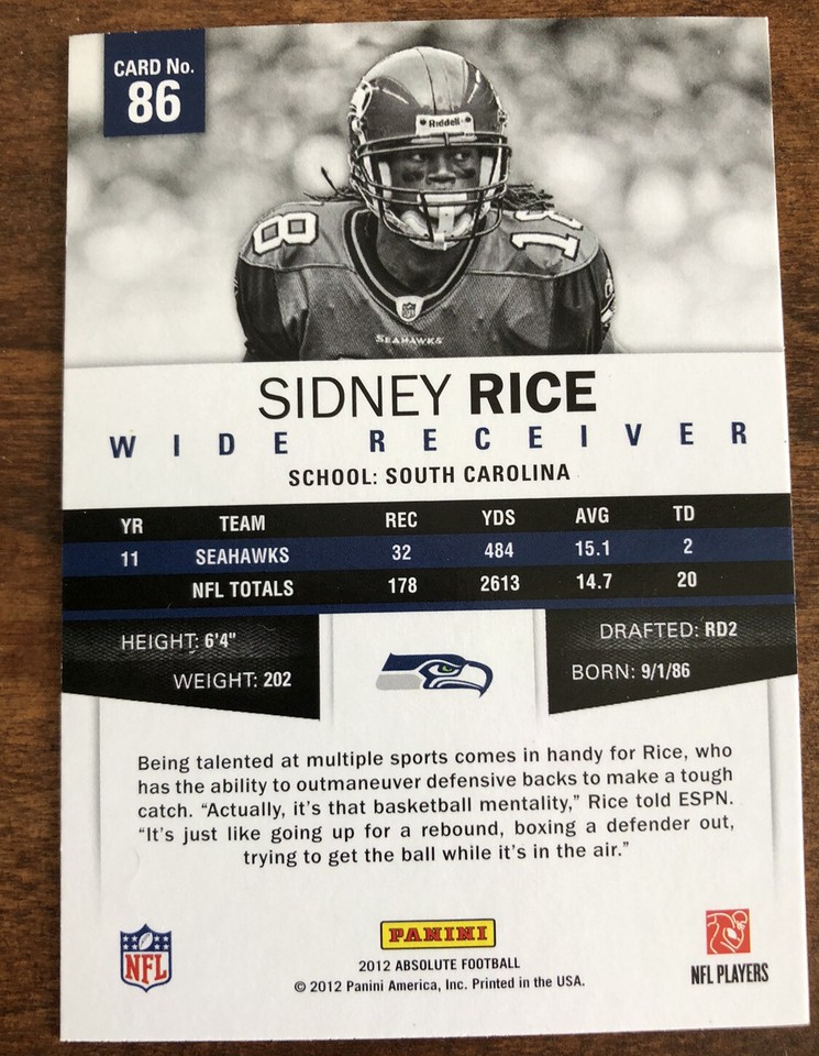 2012 Panini Absolute Sidney Rice Seattle Seahawks #86 | eBay