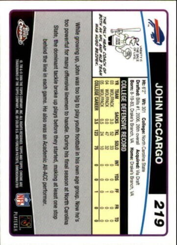 2006 Topps Chrome Football Card #219 John McCargo Rookie | eBay