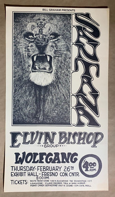 SANTANA ELVIN BISHOP 1970 FRESNO, CALIFORNIA BILL GRAHAM CONCERT POSTER ...