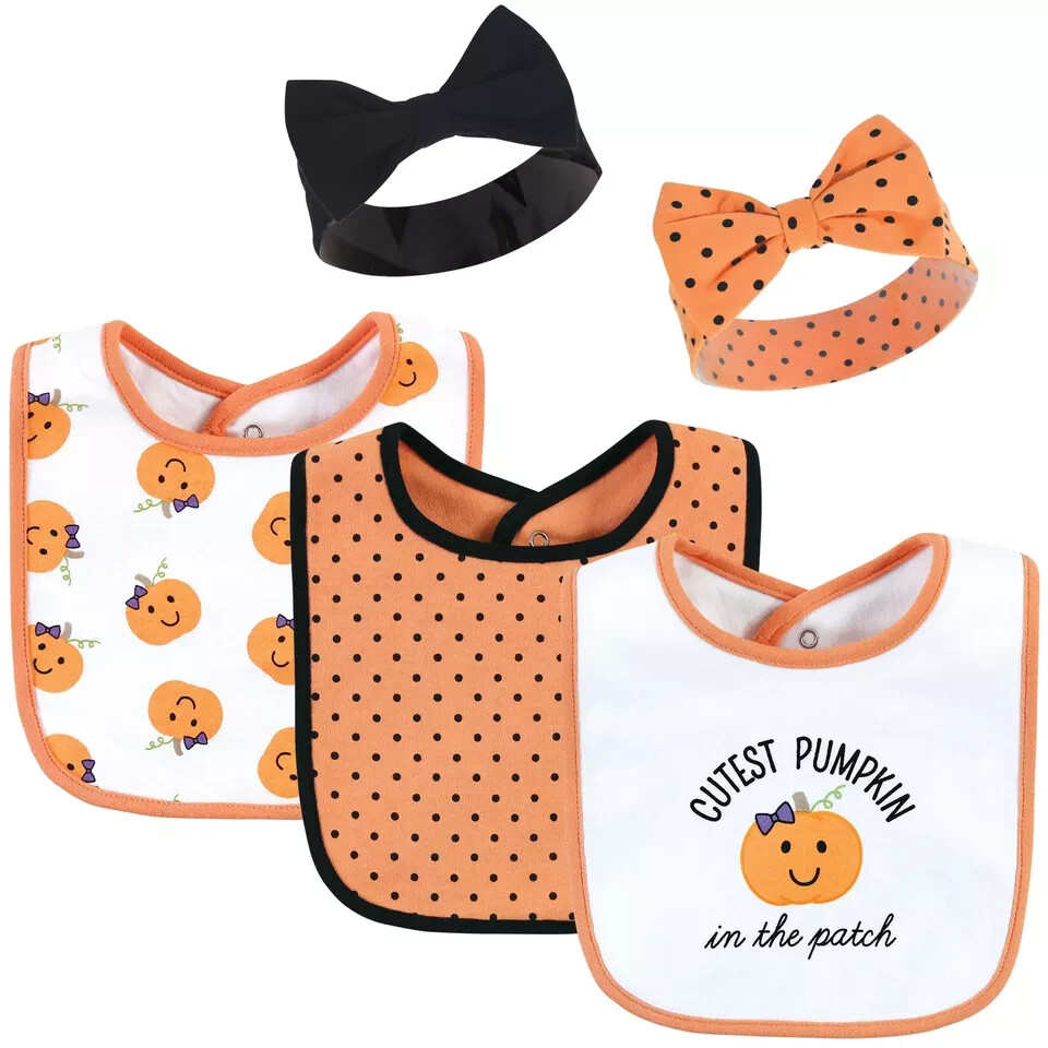 Hudson Baby Cotton Bib and Headband or Caps Set Cutest Pumpkin One Size ...