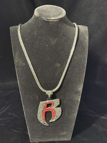 Hip Hop Large Ruff Ryder R Cubic Zirconia Iced Pendant 36" Franco Chain ...