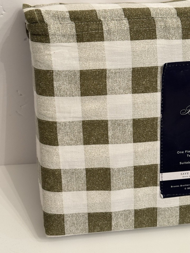 New Brooks Brothers QUEEN Green White Buffalo Check Plaid Sheet Set 100 ...