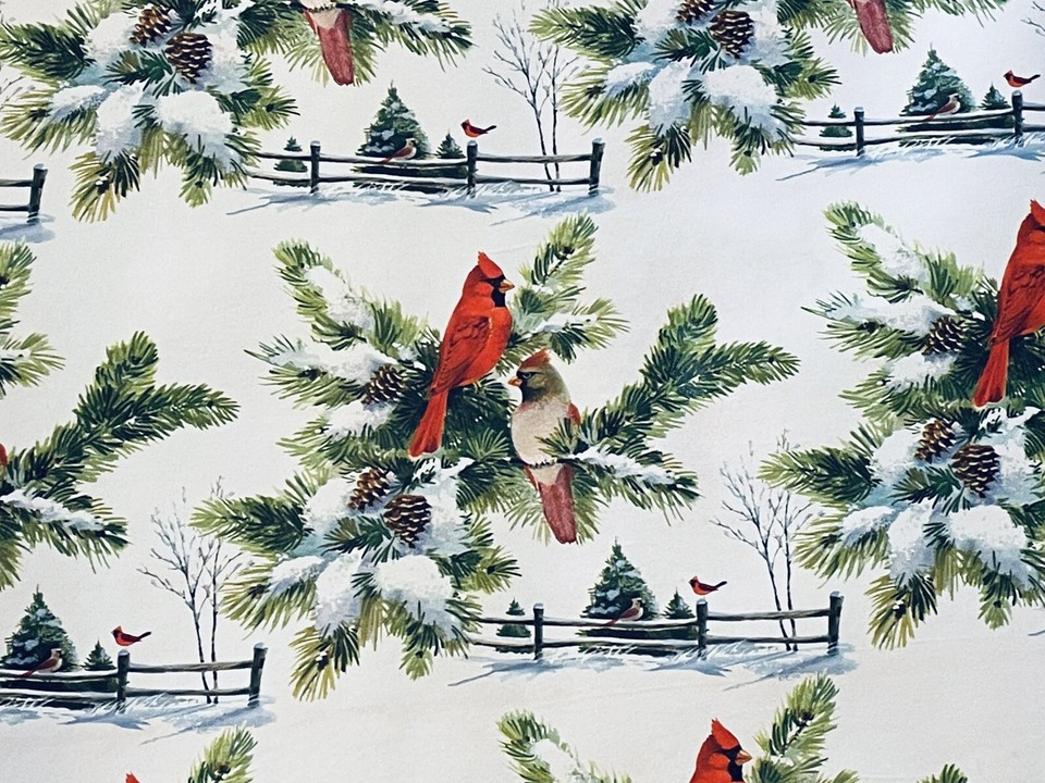 VTG CHRISTMAS WRAPPING PAPER GIFT WRAP CARDINALS SNOW SCENE RED BIRDS ...