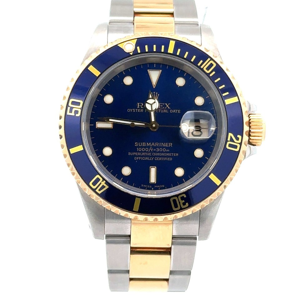 Rolex Submariner 16613 Silver and Gold Oyster Bracelet with Blue Bezel ...