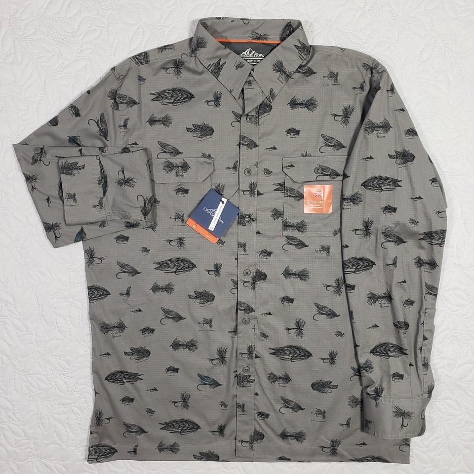 NWT Croft & Barrow Shirt Mens L Quick Dry Vented Gray Fly Fishing Long ...