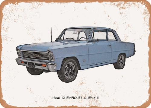 Classic Car Art - 1966 Chevy Chevy II Pencil Sketch - Rusty Look Metal ...