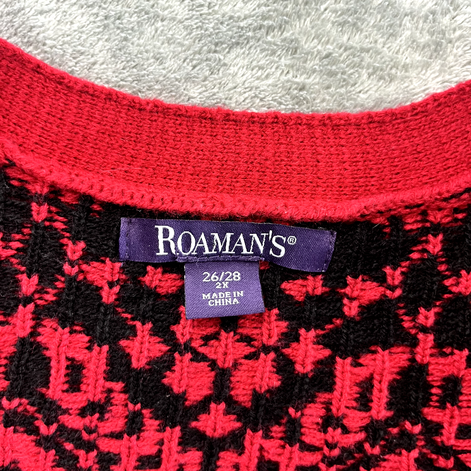Roamans Womens Red Black Cardigan 2x 26/28 Holiday | eBay