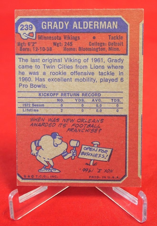 Grady Alderman TOPPS Football Card 1973 #239 NFL EX-NM | eBay