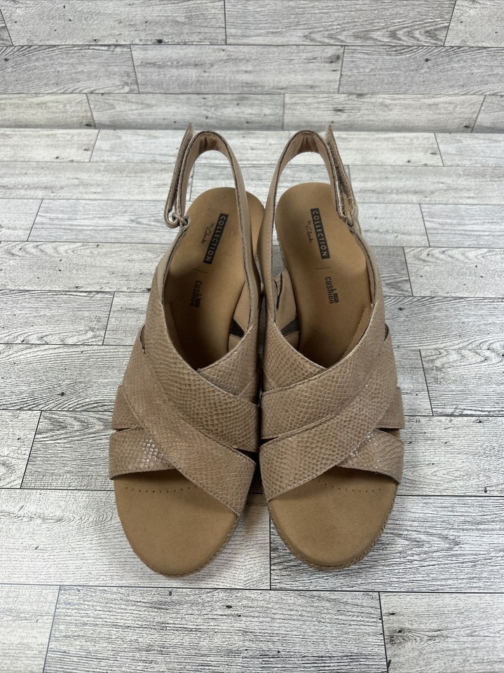 Clarks Shoes Womens Sz 10M Beige Lafley Krissy Leather Collection Wedge ...