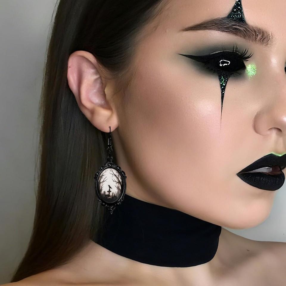 Halloween Goth Raven Earrings for Woman, Gothic Crow Dangle Earring ...