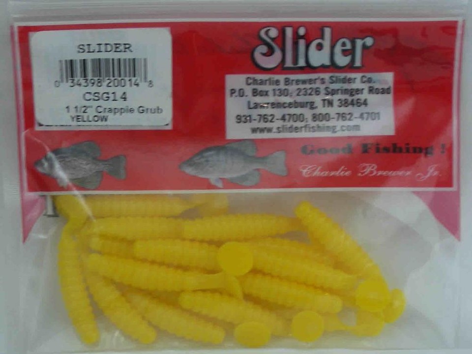 Charlie Brewer CSG14 Crappie Slider Grub 1.5" Yellow 18CT | eBay