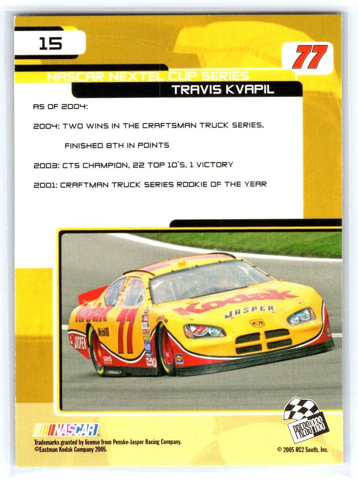 Travis Kvapil Signed Autographed Card 2005 Press Pass Trackside #15 "To ...