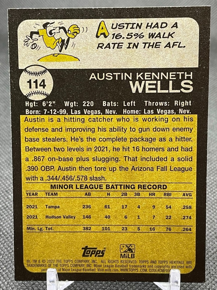 2022 Topps Heritage Minor League Austin Wells Baseball Card | eBay