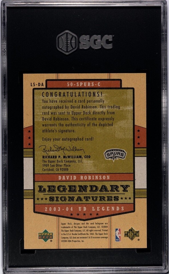 2003-04 UD Legends Legendary Signatures David Robinson Auto SP (SGC 10 ...