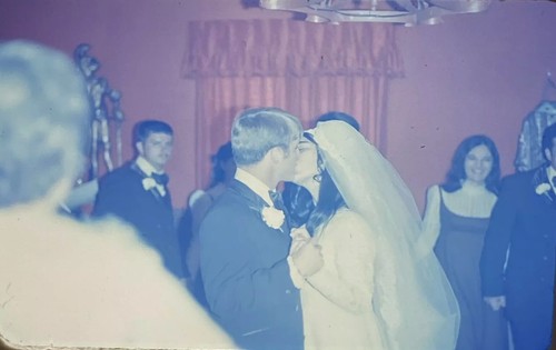 Vintage Photo Slide 1971 Wedding Kissing Beautiful Couple Happy Bride ...