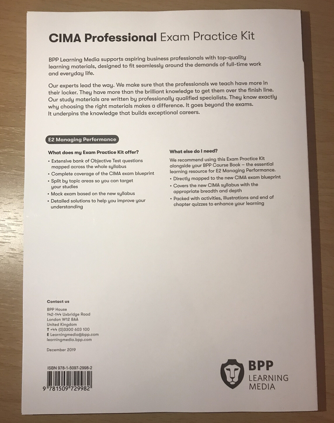 Cima BPP E2 Managing Performance - Exam Practise Kit | eBay UK