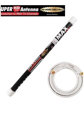 Super HD TV MAX HD Antenna HDTV FREE Digital Channels Magic Stick 20ft ...