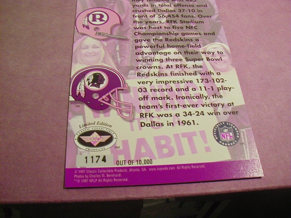 WASHINGTON REDSKINS COMMEMORATIVE TICKET REDSKINS VS. COWBOYS 37-10 ...