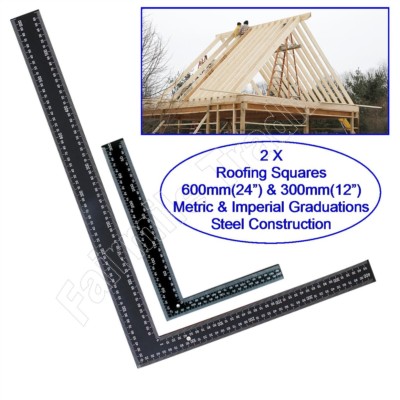 2 X Quality Steel Roofing Squares 24" & 12" Roof Carpenter Wood Tri ...