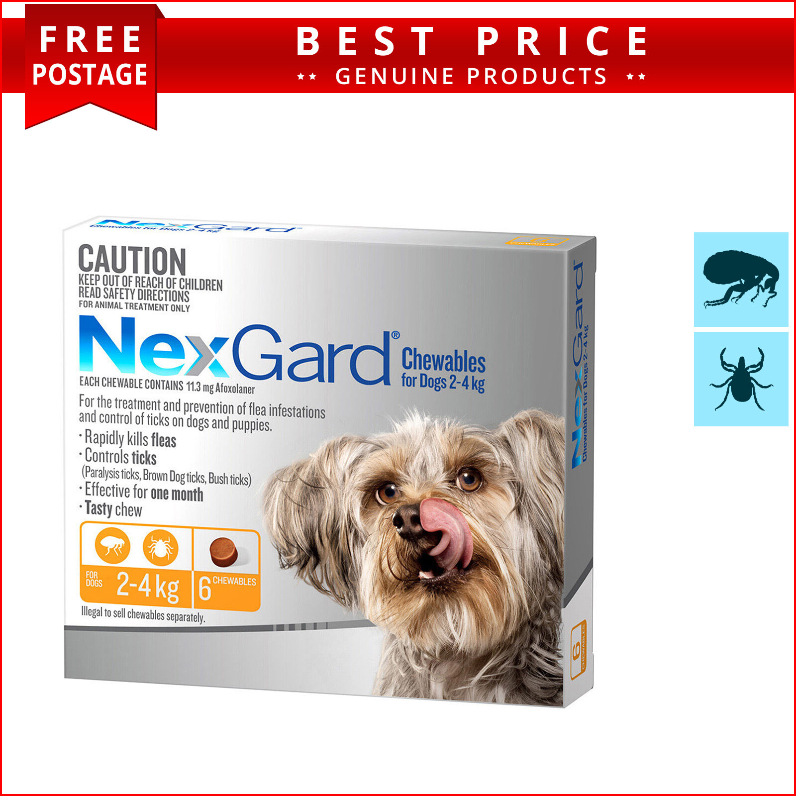 NEXGARD Flea and Tick Prevention for All Sizes Dogs 6 Doses FREE AU ...