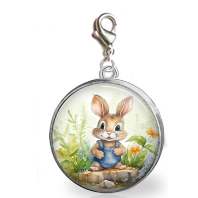 Vintage Bunny Rabbit Clip On Charm Antique Postcard Art Add to Necklace ...