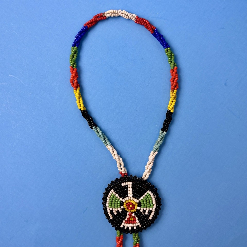 Native American Vintage Seed Bead Bolo Thunderbird or Eagle Medallion ...
