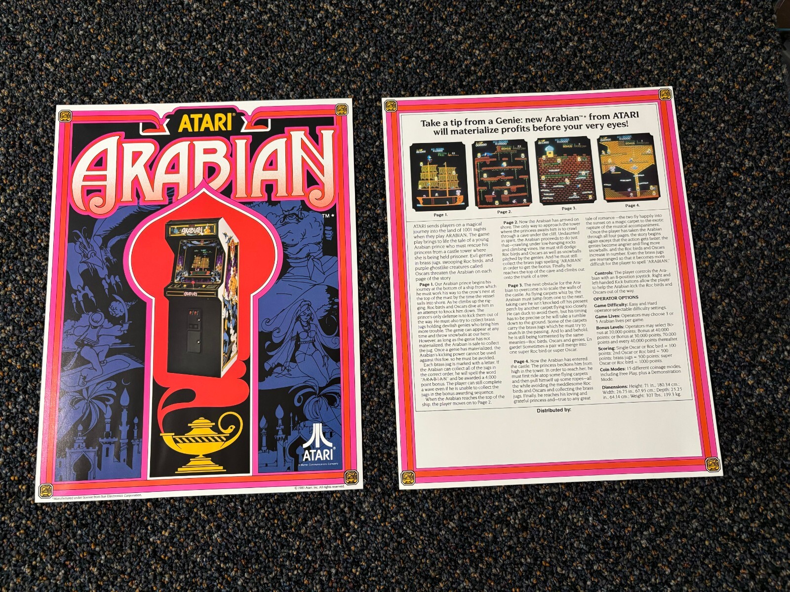 2 ATARI FACTORY ORIGINAL 1983 ARABIAN VIDEO PROMO FLYER NEW ...