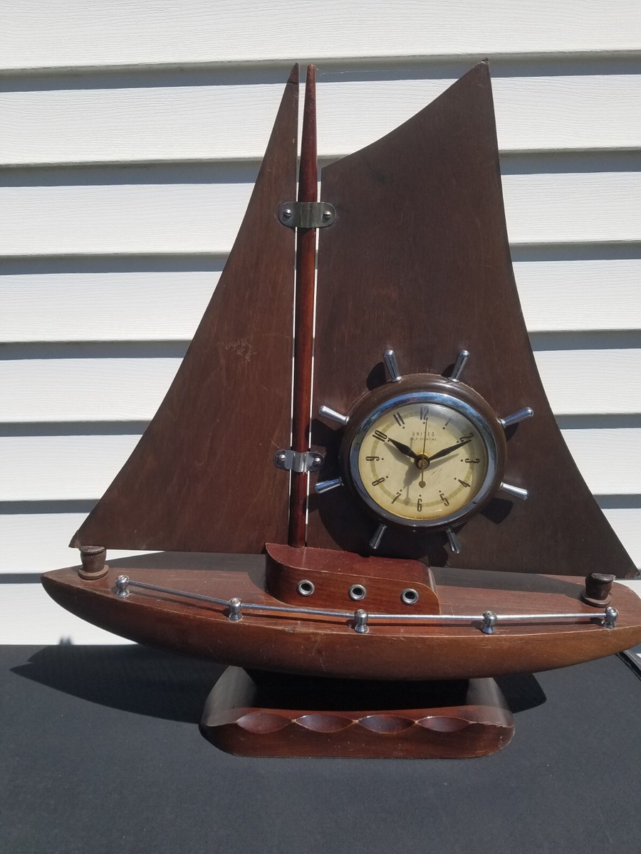 Vintage Boat Wood Clock Vintage 1930s "Sessions" Wood Sailboat Clock