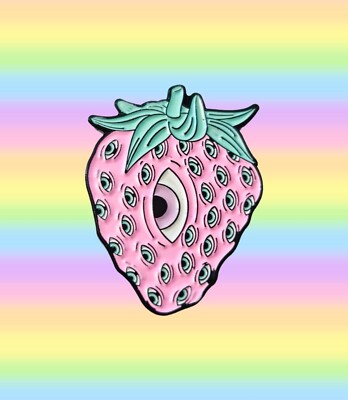 NEW Strawberry Eyes Enamel Pin Brooch Badge Trippy Aesthetic Art Unique ...