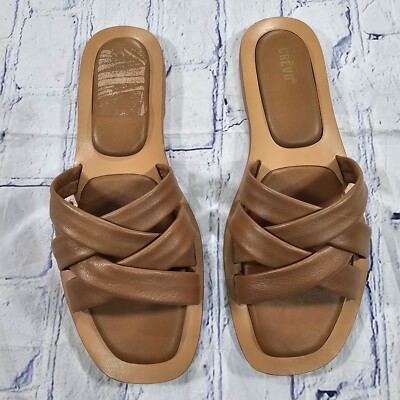 Crevo WOMENS SIZE 11 Busy Woven Slides Sandals Chestnut Leather | eBay